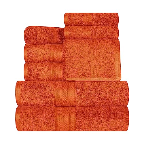 SUPERIOR Long Staple Combed Cotton 8-Piece Solid Towel Set, Washcloths 13” x 13”, Hand Towels 16” x 30”, Bath Towels 27” x 54”, Sandstone