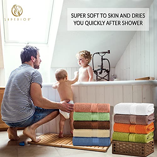 SUPERIOR Long Staple Combed Cotton 8-Piece Solid Towel Set, Washcloths 13” x 13”, Hand Towels 16” x 30”, Bath Towels 27” x 54”, Sandstone