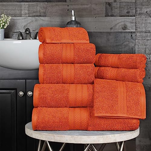 SUPERIOR Long Staple Combed Cotton 8-Piece Solid Towel Set, Washcloths 13” x 13”, Hand Towels 16” x 30”, Bath Towels 27” x 54”, Sandstone