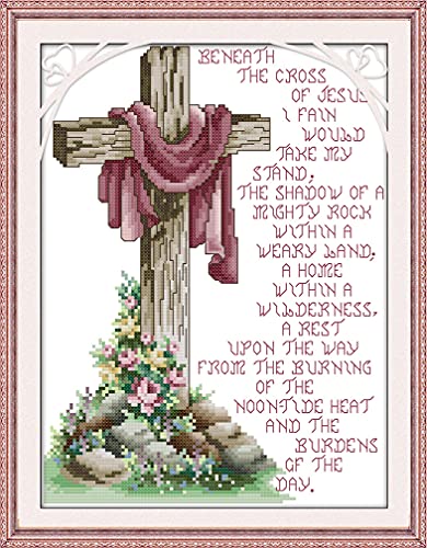 Amiiba Stamped Cross Stitch Kits, Resurrection Cross Jesus DIY 11CT 13.3x16.5 inch (Cross)