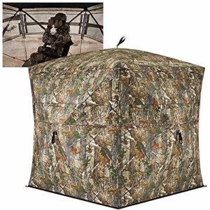 tidewe hunting blind see through with carrying bag, 2-3 person pop up ground blinds 270 degree, portable durable hunting tent for deer & turkey hunting (camouflage)