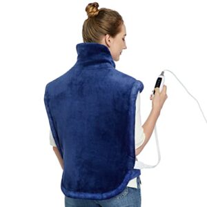 caromio heating pad for neck and shoulders back pain relief, electric weighted heating pads with auto shut off large, full body back heat pad fast heating, 4 temperature settings (navy blue, 33"x22")