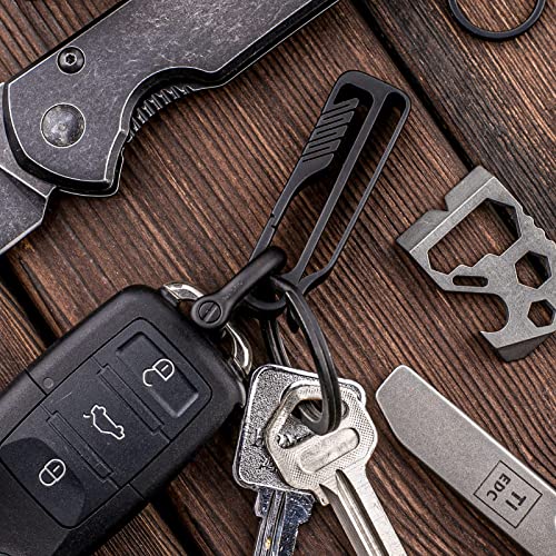 TISUR Belt Loop Keychain Clip, Titanium Carabiner Keychain Key Holder with Detachable Key Ring for Duty Belt, Car Key chain Gifts for Men Women, BK1S+D Ring (Black)