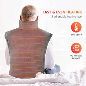 Comfier Large Heating Pad for Back Pain Relief,Soft Flannel Fast Heating Pads for Neck and Shoulders,Electric Heated Wrap,3 Heat Levels & 90-Mins Auto Shut Off,Machine Washable,Gifts for Dad,Women,Men