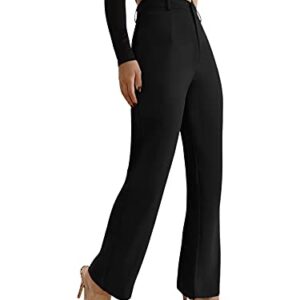 SweatyRocks Women's Elegant High Waist Solid Long Pants Office Trousers Solid Black S