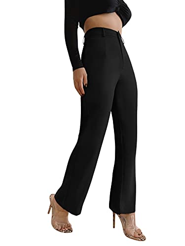 SweatyRocks Women's Elegant High Waist Solid Long Pants Office Trousers Solid Black S