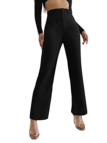 SweatyRocks Women's Elegant High Waist Solid Long Pants Office Trousers Solid Black S