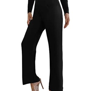 SweatyRocks Women's Elegant High Waist Solid Long Pants Office Trousers Solid Black S