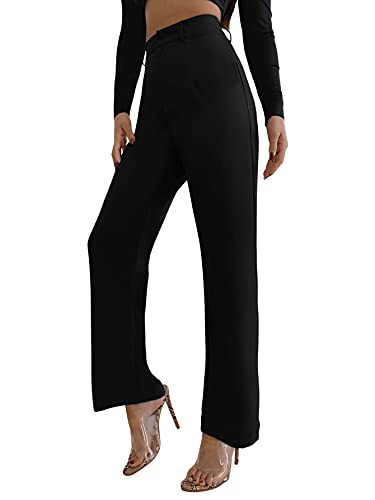 SweatyRocks Women's Elegant High Waist Solid Long Pants Office Trousers Solid Black S