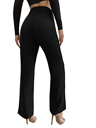 SweatyRocks Women's Elegant High Waist Solid Long Pants Office Trousers Solid Black S