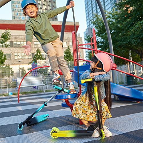 Jetson Scooters - Juno Kick Scooter (Electric Yellow) - Collapsible Portable Kids Push Scooter - Lightweight Folding Design with High Visibility RGB Light Up LEDs on Stem and Wheels