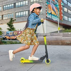 Jetson Scooters - Juno Kick Scooter (Electric Yellow) - Collapsible Portable Kids Push Scooter - Lightweight Folding Design with High Visibility RGB Light Up LEDs on Stem and Wheels