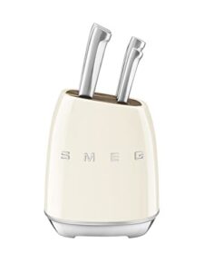 smeg cream stainless steel knife block set