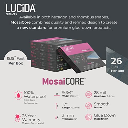 Lucida Surfaces Luxury Vinyl Floor Tiles | Glue Down Adhesive Flooring | Marble Look Rhombus Shaped Tile | MosaiCore | Single Sample Tile