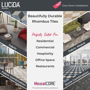 Lucida Surfaces Luxury Vinyl Floor Tiles | Glue Down Adhesive Flooring | Marble Look Rhombus Shaped Tile | MosaiCore | Single Sample Tile