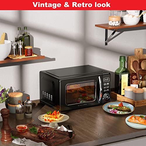 Galanz GLCMKZ07BKR07 Retro Countertop Microwave Oven with Auto Cook & Reheat, Defrost, Quick Start Functions, Easy Clean with Glass Turntable, Pull Handle.7 cu ft, Black