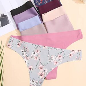 ROSYCORAL 10 Pack Seamless Thongs for Women Breathable Low Rise Panties Invisible Hipster Underwear Thong No Show (M)