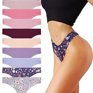 ROSYCORAL 10 Pack Seamless Thongs for Women Breathable Low Rise Panties Invisible Hipster Underwear Thong No Show (M)