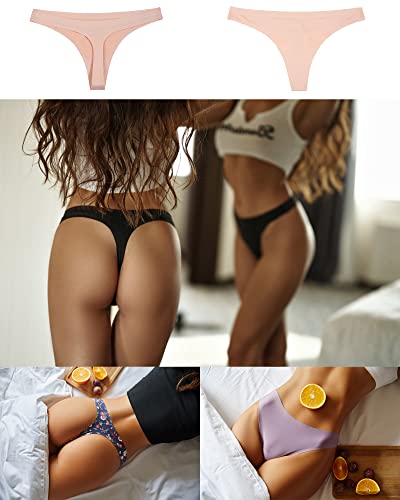 ROSYCORAL 10 Pack Seamless Thongs for Women Breathable Low Rise Panties Invisible Hipster Underwear Thong No Show (M)