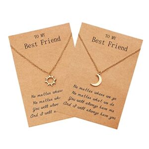 best friend necklace for 2, sun and moon matching friendship necklace jewelry gifts for bff sisters girls (gold)