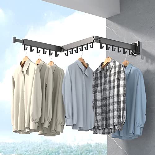 Wall Mounted Clothes Drying Rack ,Space Saver Laundry Clothes Rack,Retractable Dryer ,Collapsible(3-Pole), Black, Sandy Coating,3z-b01