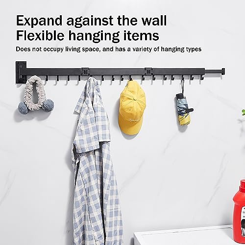 Wall Mounted Clothes Drying Rack ,Space Saver Laundry Clothes Rack,Retractable Dryer ,Collapsible(3-Pole), Black, Sandy Coating,3z-b01