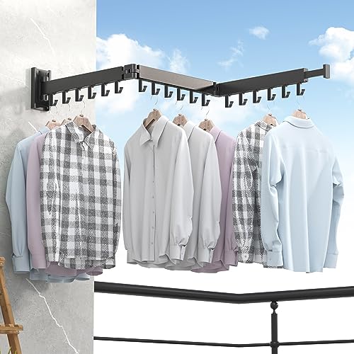 Wall Mounted Clothes Drying Rack ,Space Saver Laundry Clothes Rack,Retractable Dryer ,Collapsible(3-Pole), Black, Sandy Coating,3z-b01