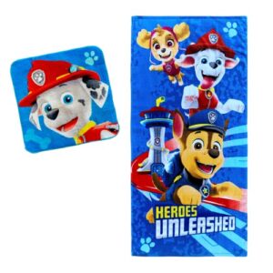 franco paw patrol kids bath/pool/beach soft cotton terry towel with washcloth 2 piece set, 50 in x 25 in