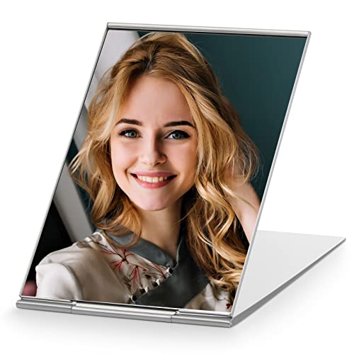 MIRRORNOVA Portable Folding Mirror, Ultra-Slim Durable Makeup Tabletop Mirror for Travel with Aluminum Shell, Large Size 6"