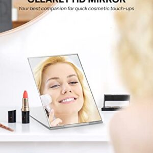 MIRRORNOVA Portable Folding Mirror, Ultra-Slim Durable Makeup Tabletop Mirror for Travel with Aluminum Shell, Large Size 6"