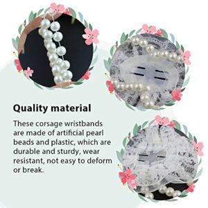 LEEFONE Pack of 10 Elastic Pearl Wrist Corsage Bands Wristlets DIY Wrist Corsages Accessories for Bride Flowers Prom Beach Party Supplies (White Lace)