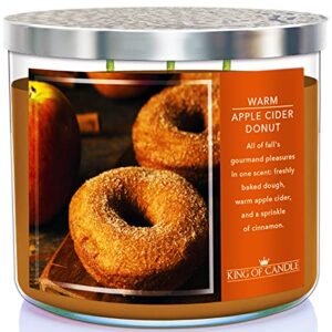 warm apple cider donut + cinnamon sugar | large 3 wick highly scented soy wax scented fall candles | fall home decor | usa made 14 oz + decorative snuffer lid | candles for men gifts for women