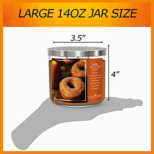 Warm Apple Cider Donut + Cinnamon Sugar | Large 3 Wick Highly Scented Soy Wax Scented Fall Candles | Fall Home Decor | USA Made 14 oz + Decorative Snuffer Lid | Candles for Men Gifts for Women