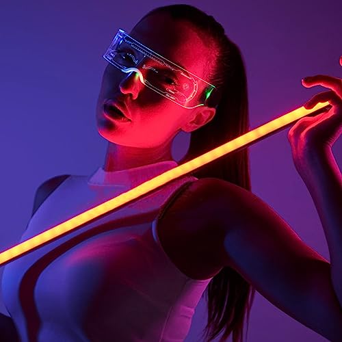 CLZFXS Led Glasses Light Up Glasses Led Visor Glasses 7 colors and 5 modes, Luminous Glasses for Halloween Cosplay Party Bar (Futuristic)