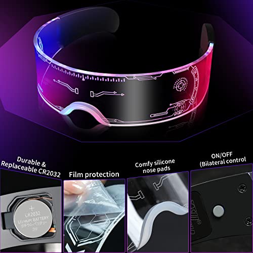 CLZFXS Led Glasses Light Up Glasses Led Visor Glasses 7 colors and 5 modes, Luminous Glasses for Halloween Cosplay Party Bar (Futuristic)