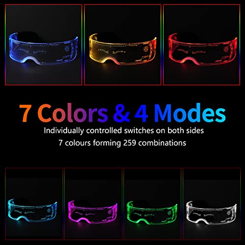 CLZFXS Led Glasses Light Up Glasses Led Visor Glasses 7 colors and 5 modes, Luminous Glasses for Halloween Cosplay Party Bar (Futuristic)