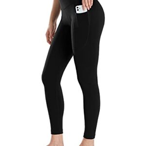 HeyNuts Leggings with Pockets for Women, High Waisted 7/8 Leggings Tummy Control Compression Workout Buttery Soft Pants 25'' Black M(8/10)