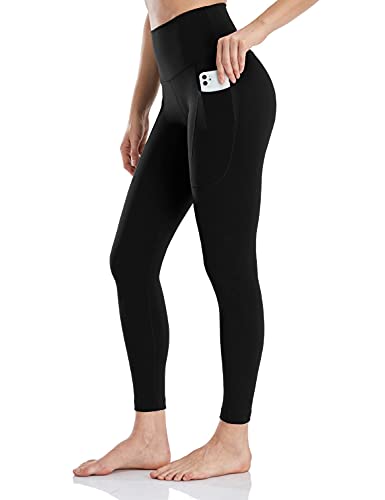 HeyNuts Leggings with Pockets for Women, High Waisted 7/8 Leggings Tummy Control Compression Workout Buttery Soft Pants 25'' Black M(8/10)