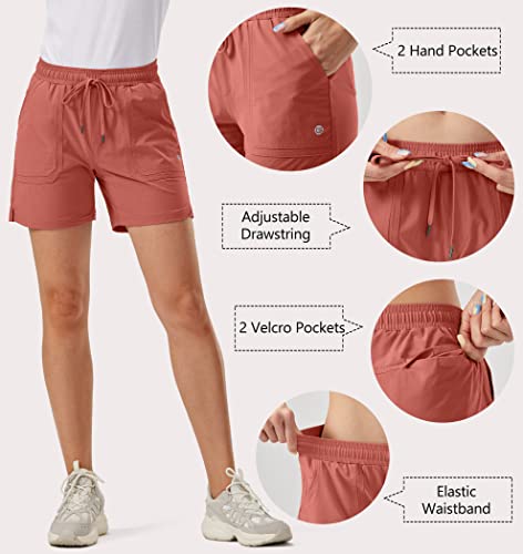 G Gradual Women's 5" Hiking Cargo Shorts Quick Dry Athletic Shorts for Women with Pockets for Golf Workout Walking(Brick Red M)