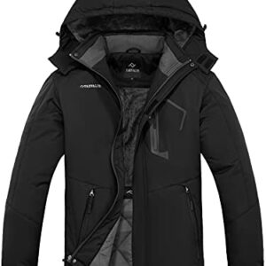 FARVALUE Mens Waterproof Ski Jacket Winter Warm Snow Coat Windbreaker Snowboarding Jacket Mountain Raincoats with Hood Black Large