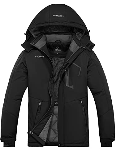 FARVALUE Mens Waterproof Ski Jacket Winter Warm Snow Coat Windbreaker Snowboarding Jacket Mountain Raincoats with Hood Black Large