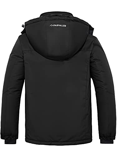 FARVALUE Mens Waterproof Ski Jacket Winter Warm Snow Coat Windbreaker Snowboarding Jacket Mountain Raincoats with Hood Black Large