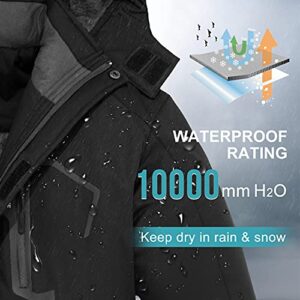 FARVALUE Mens Waterproof Ski Jacket Winter Warm Snow Coat Windbreaker Snowboarding Jacket Mountain Raincoats with Hood Black Large