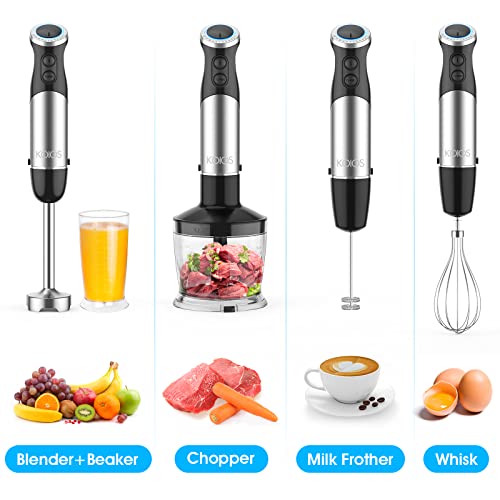 KOIOS Upgraded Immersion Blender Handheld, 1000W 12-Speed 5 in 1 Hand Mixer Stick Blender with 304 Stainless Steel Blade, Food Processor, Beaker, Egg Whisk and Milk Frother,BPA-Free, for Smoothies Purée Baby Food