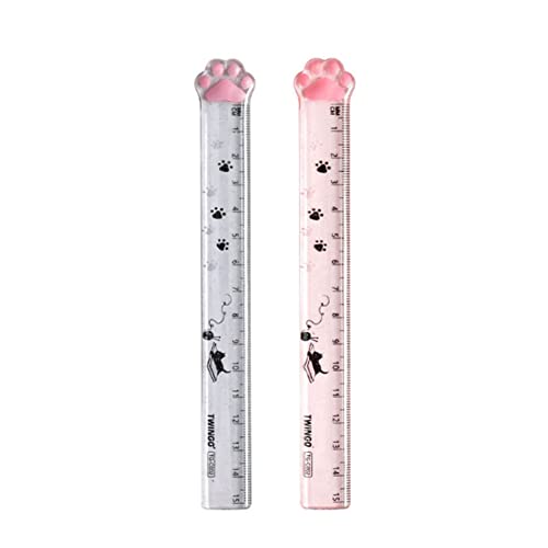 AKOAK 2 Pieces (15 cm) Cute Cat's Paw Straighter Ruler, Plastic Clear Student Ruler, for DIY Drawing/Line Drawing/Measuring/School/Home/Office Supplies, Children's Gifts