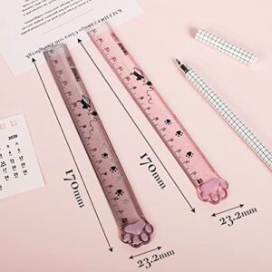 AKOAK 2 Pieces (15 cm) Cute Cat's Paw Straighter Ruler, Plastic Clear Student Ruler, for DIY Drawing/Line Drawing/Measuring/School/Home/Office Supplies, Children's Gifts