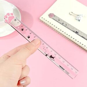 AKOAK 2 Pieces (15 cm) Cute Cat's Paw Straighter Ruler, Plastic Clear Student Ruler, for DIY Drawing/Line Drawing/Measuring/School/Home/Office Supplies, Children's Gifts