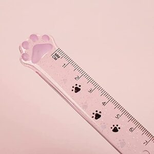 AKOAK 2 Pieces (15 cm) Cute Cat's Paw Straighter Ruler, Plastic Clear Student Ruler, for DIY Drawing/Line Drawing/Measuring/School/Home/Office Supplies, Children's Gifts