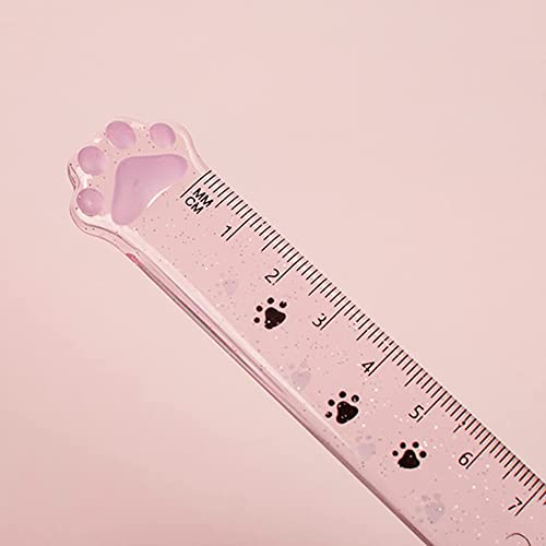 AKOAK 2 Pieces (15 cm) Cute Cat's Paw Straighter Ruler, Plastic Clear Student Ruler, for DIY Drawing/Line Drawing/Measuring/School/Home/Office Supplies, Children's Gifts