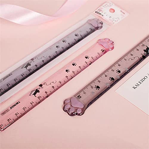 AKOAK 2 Pieces (15 cm) Cute Cat's Paw Straighter Ruler, Plastic Clear Student Ruler, for DIY Drawing/Line Drawing/Measuring/School/Home/Office Supplies, Children's Gifts